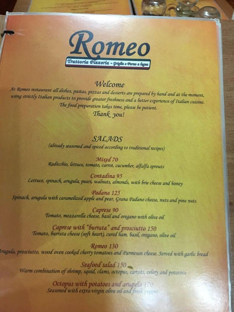 Menu at Romeo Trattoria Pizzeria, Playa del Carmen, Calle 4 Nte 150
