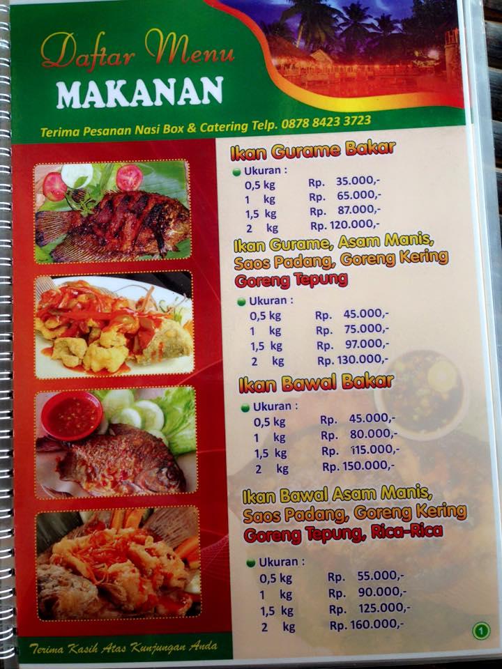 Menu at Rumah Makan Kayangan restaurant, Jakarta
