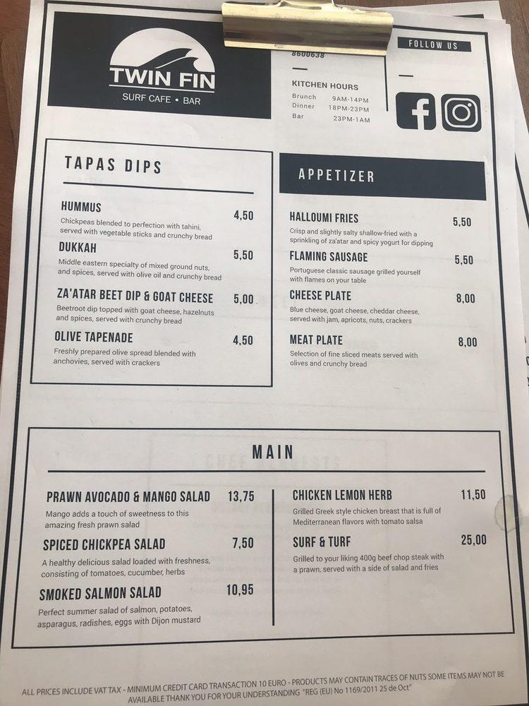 Menu at Twin Fin pub & bar, Lagos