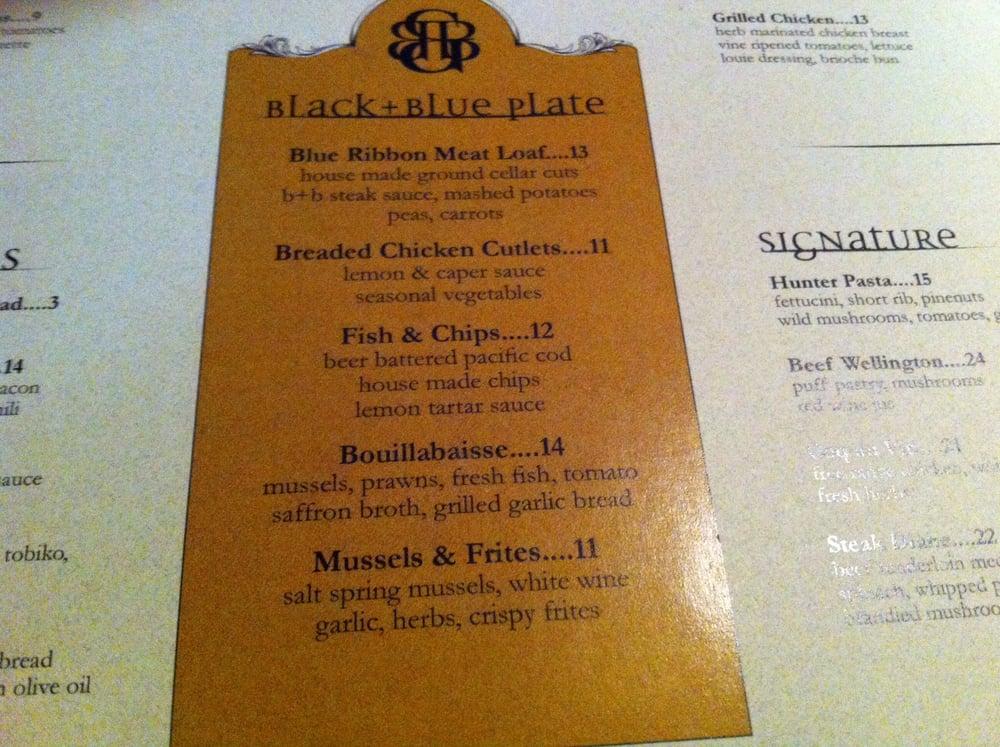 Menu at Black+Blue steakhouse, Vancouver