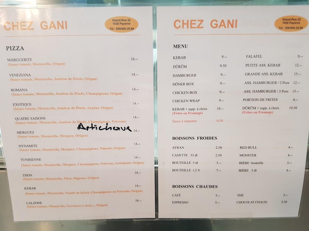 Speisekarte von Chez Gani, Pizza-Kebab, Payerne