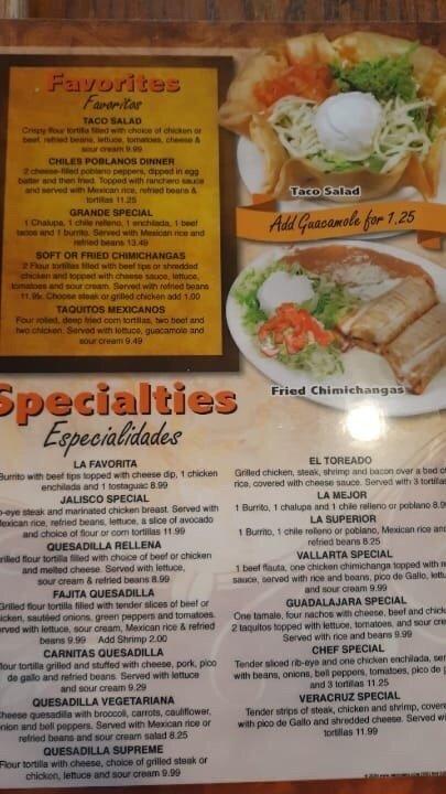 Menu at El Torero restaurant, Moorhead