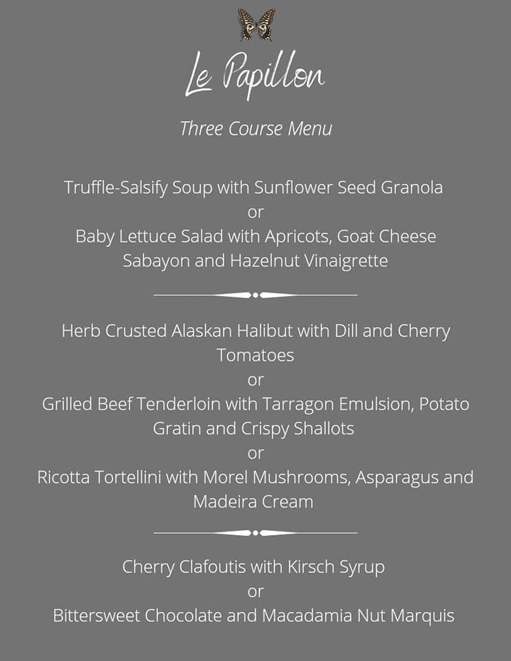 Menu at Le Papillon restaurant, San Jose