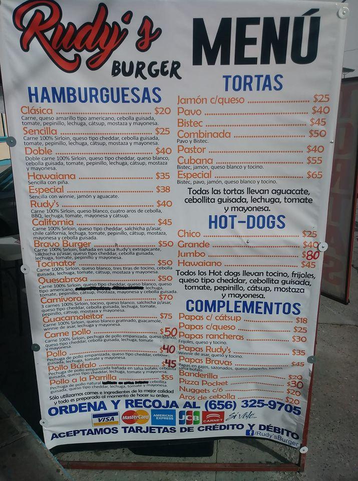 Menu at Rudy's Burger restaurant, Ciudad Juarez