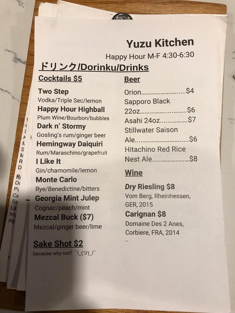 Menu at Yuzu Kitchen pub & bar, Pittsburgh