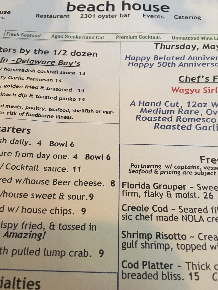 Menu at Beach House steakhouse, Decatur, 1001 S Lake Front Rd