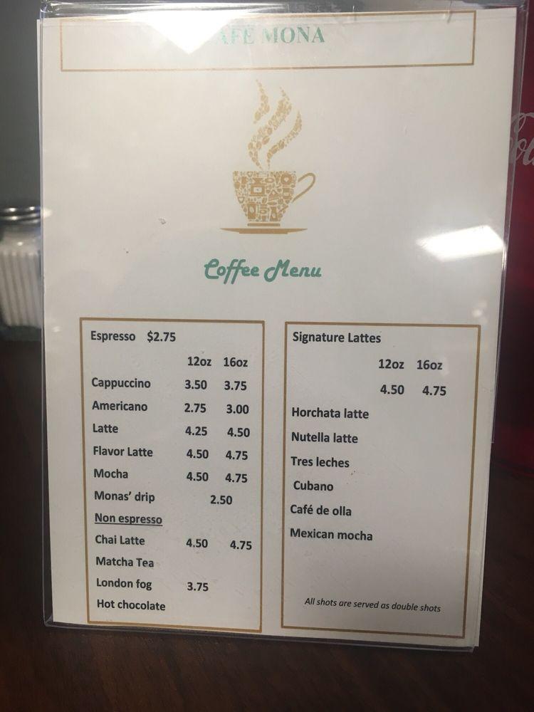 Menu at Cafe Mona, Stillwater