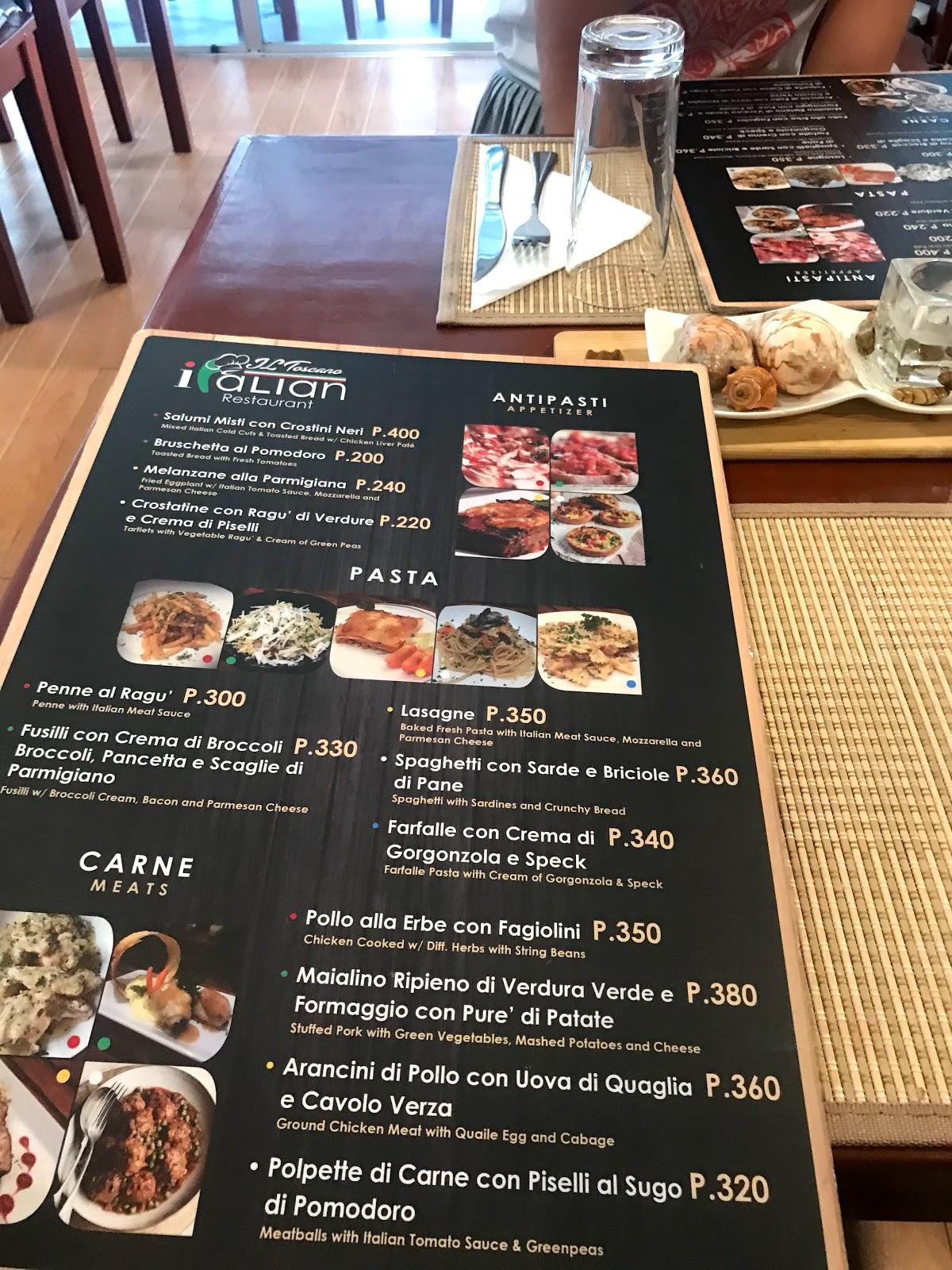 Menu at Il Toscano Italian Restaurant, Panglao