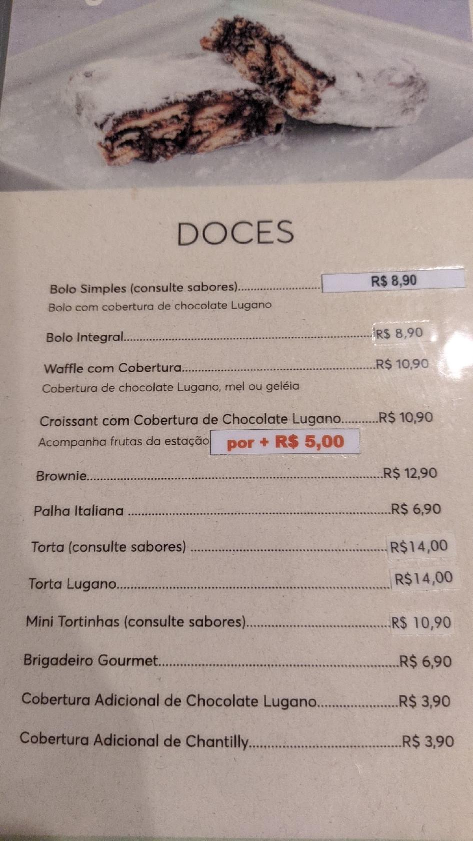 Menu em Lugano Cafeteria e Chocolataria, Brasília