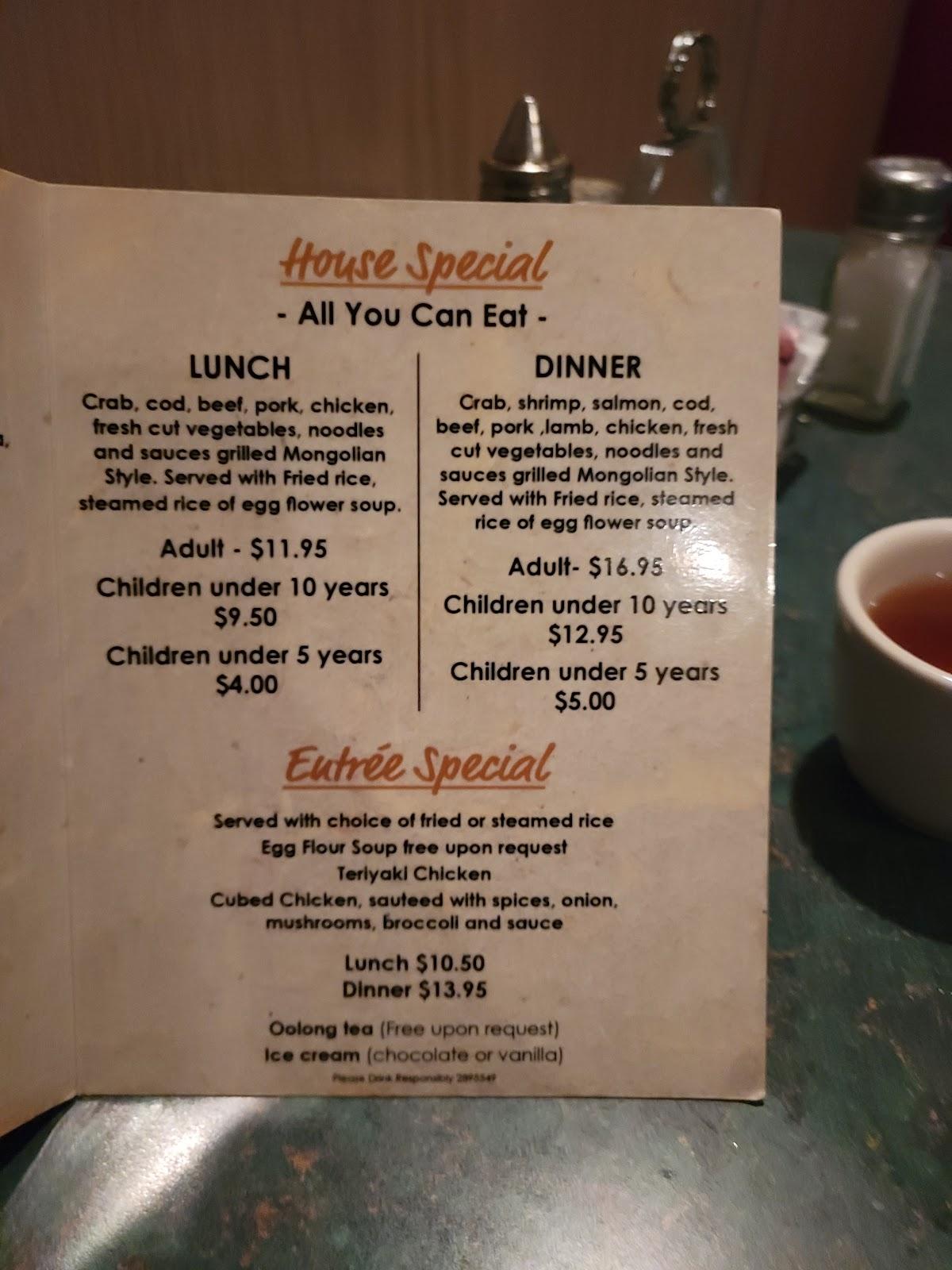 Menu at Moon's Mongolian Grill restaurant, Spokane