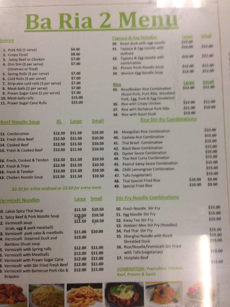 Menu at Pho Ba Ria 2 restaurant, Woodville Gardens
