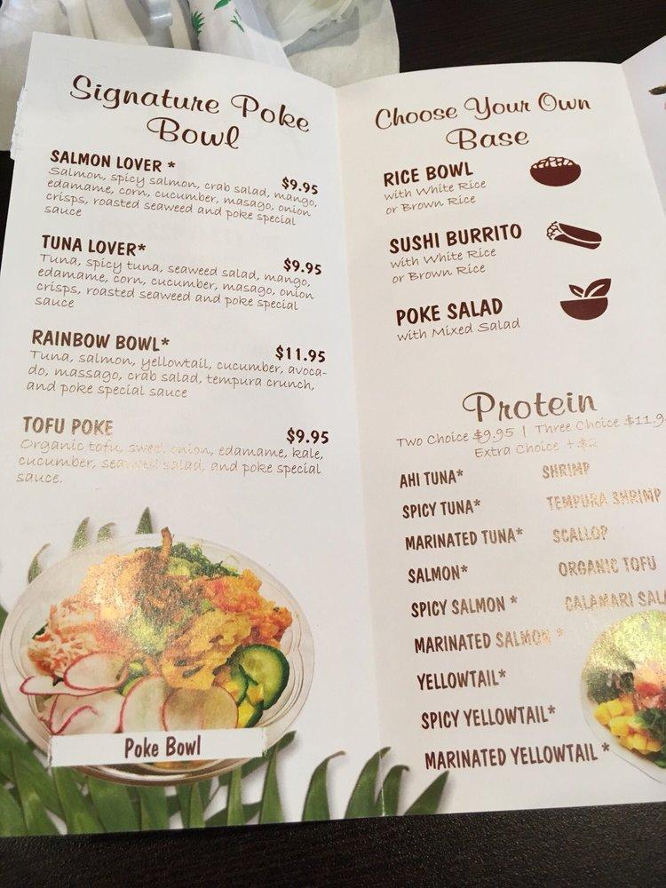 Menu at Poke fish sushi restaurant, Ann Arbor