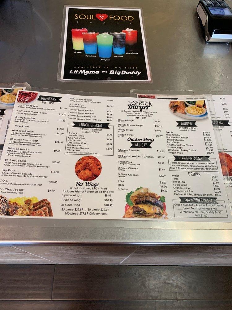 Menu at Soul Food Shack restaurant, Gardena