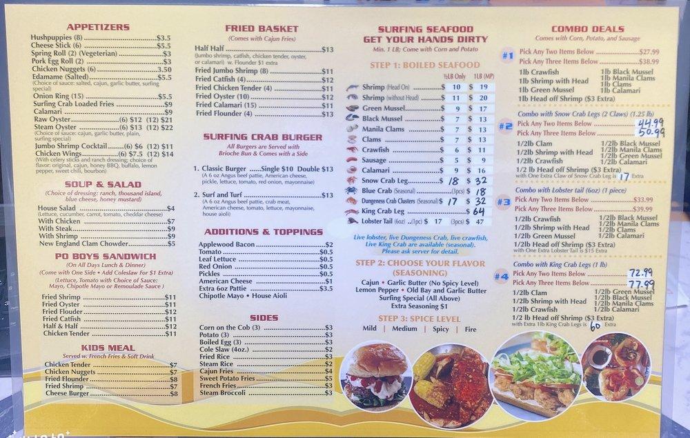 Carta del restaurante Surfing Crab Brownsville, Brownsville