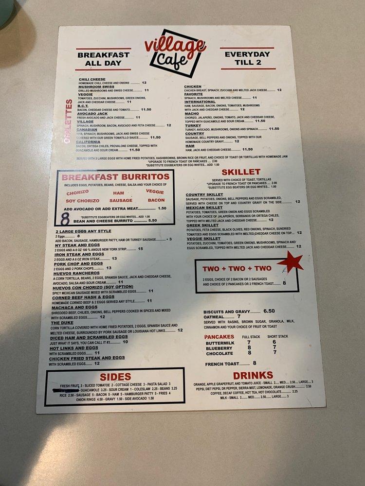 Menu at Village Cafe, Long Beach