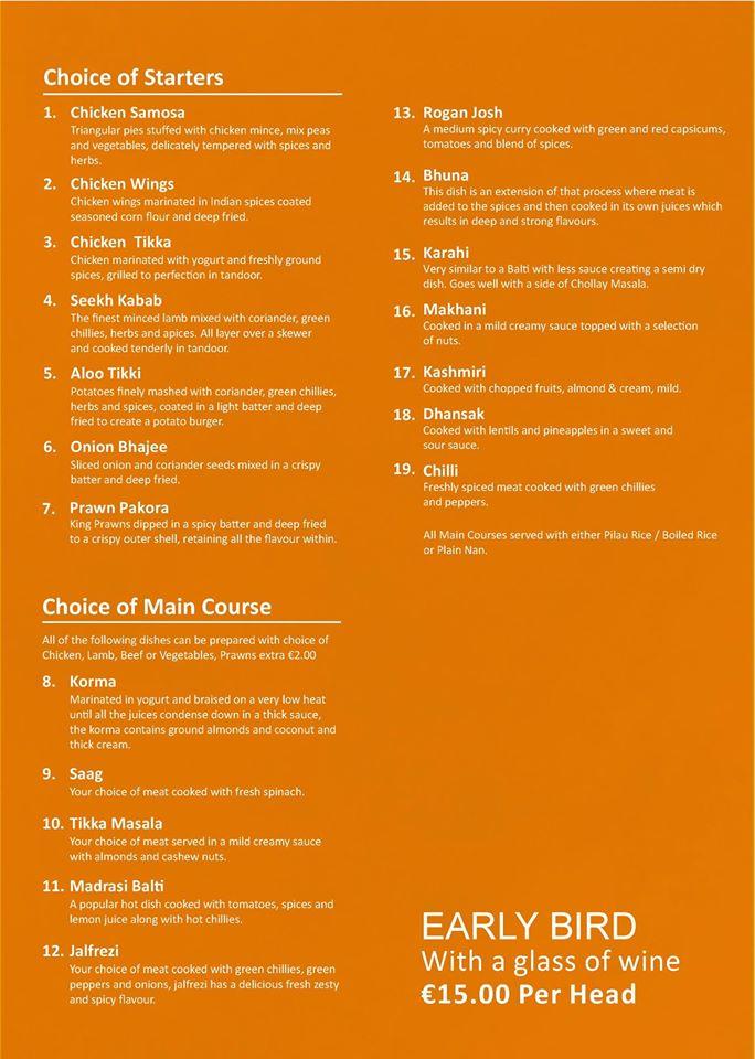 Menu at Alibaba restaurant, Portlaoise