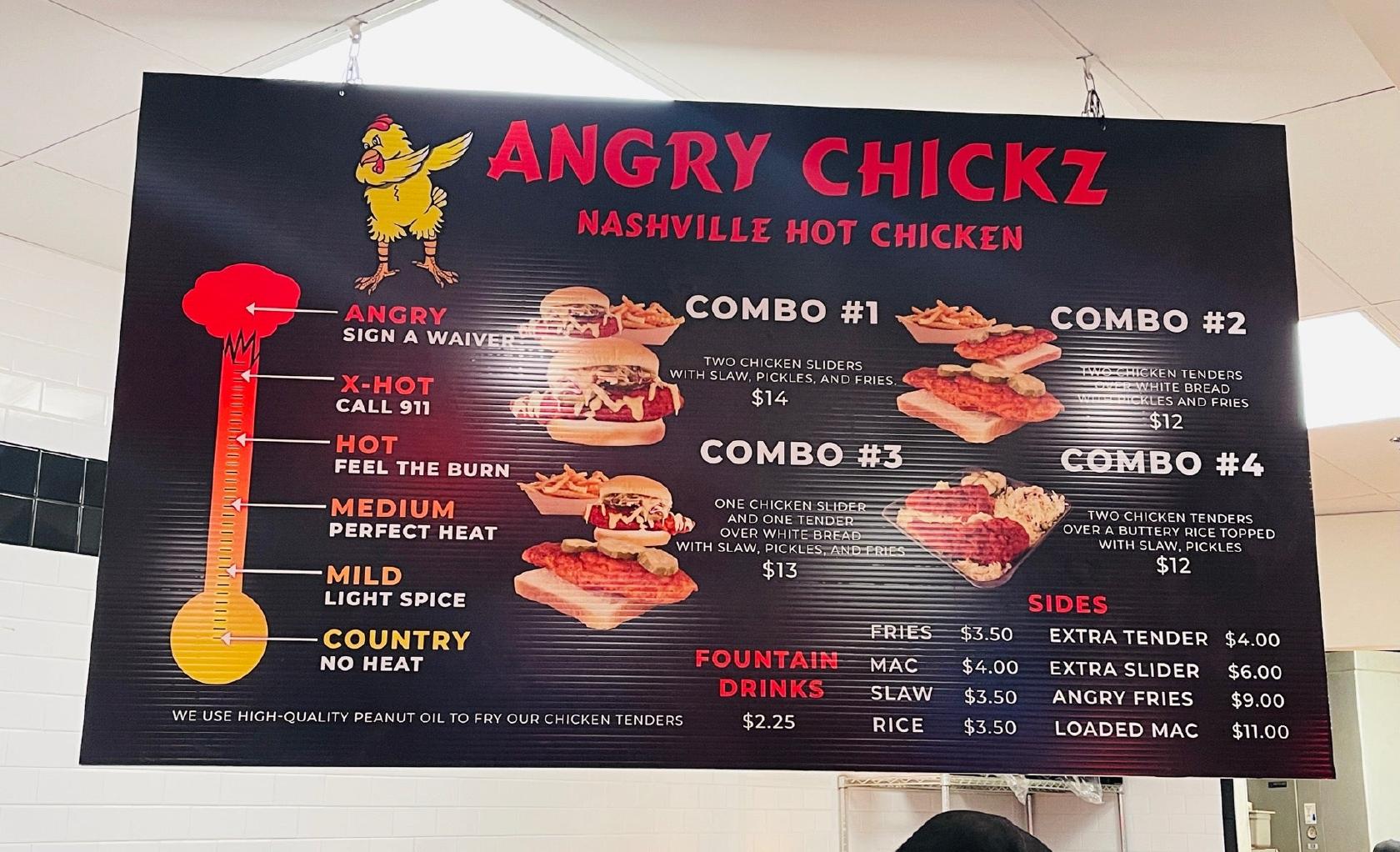 Menu at Angry Chickz restaurant, Sacramento