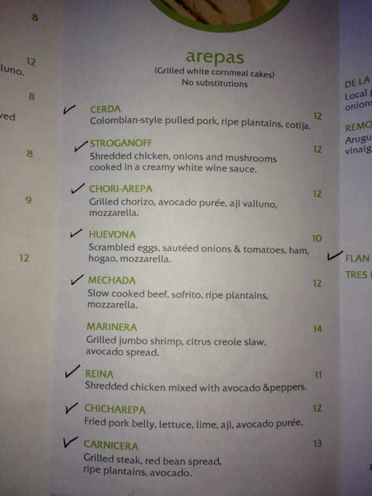 Menu at Maïs Arepas pub & bar, New Orleans