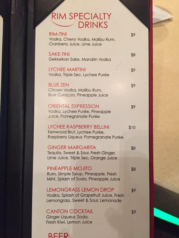 Menu at Rim Asian Bistro restaurant, Reno