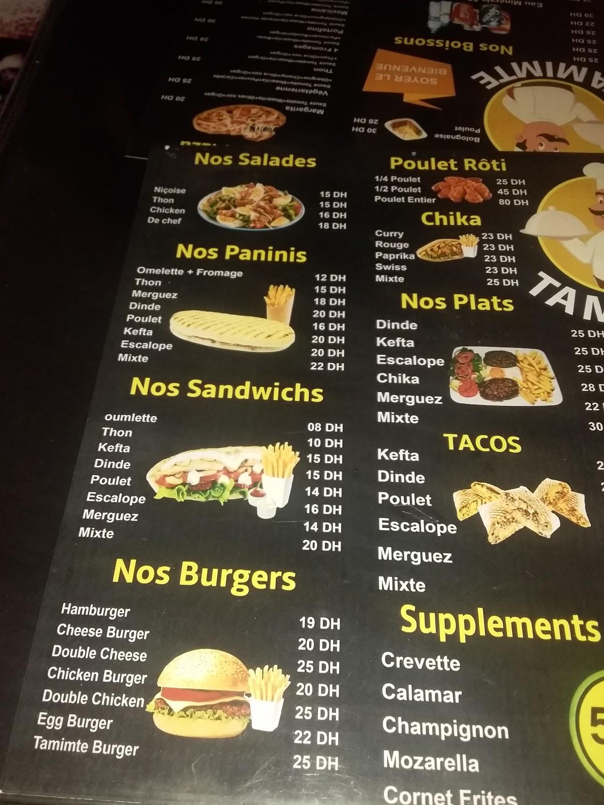 Menu at Snack Tamimte restaurant, Ait Melloul