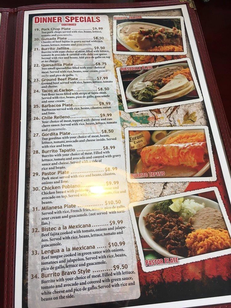 Menu at Valle's Mexican Restaurant, Waco