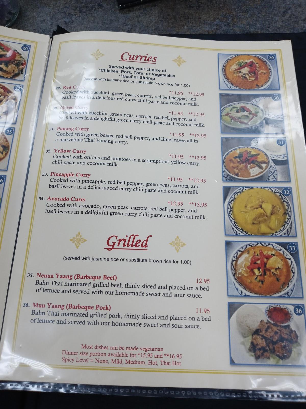 Menu at Bahn Thai Express(College Road) restaurant, Fairbanks
