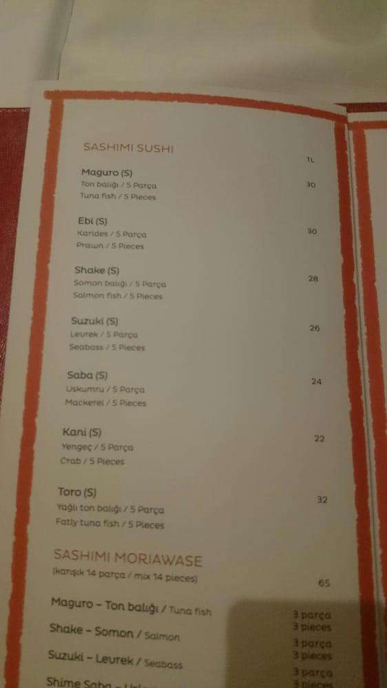 Menu at IZAKA TERRACE, Istanbul