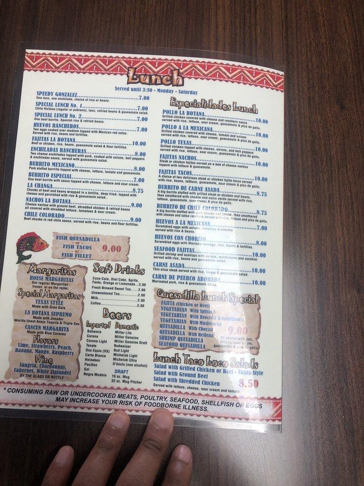 Menu at La Botana Tex Mex Restaurant, Atlanta