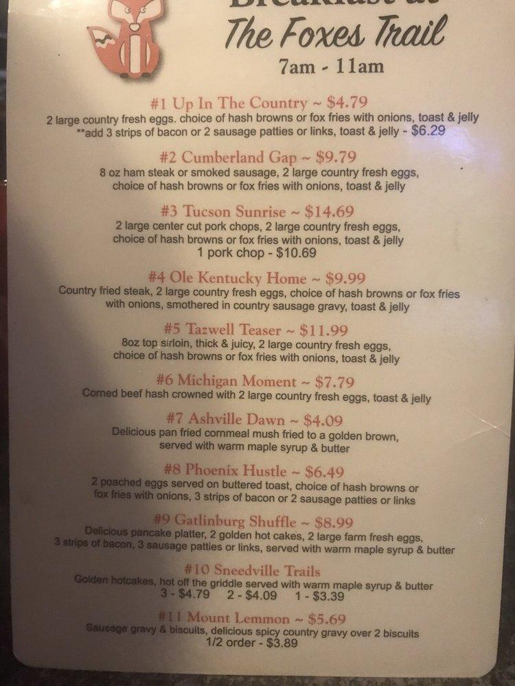 Menu at THE FOXES TRAILS pub & bar, Kokomo