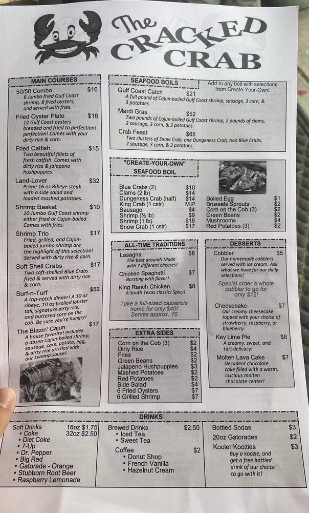 Menu at The Cracked Crab restaurant, USA, 700 Coleto Park Rd