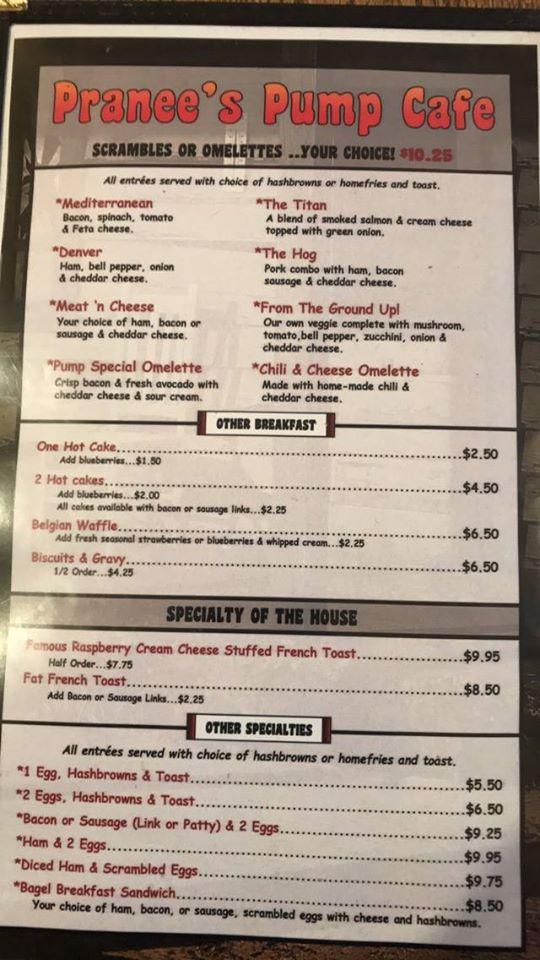Menu at The Pump Cafe, Springfield