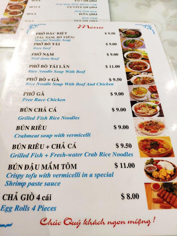 Menu at Cafe Dang Anh, Vancouver