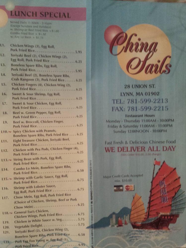 Menu at China Sails restaurant, Lynn