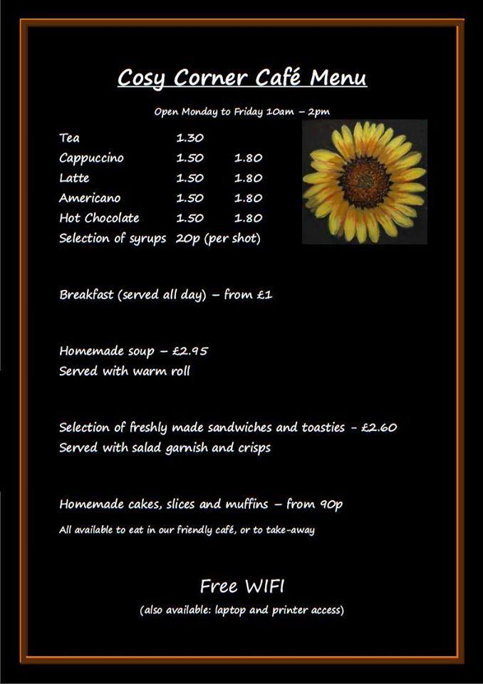 Carta de Cosy Corner Cafe, Basingstoke