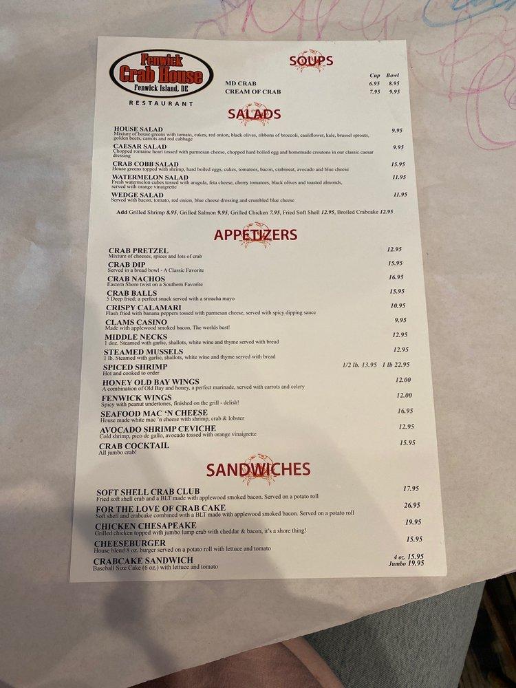 Menu at Fenwick Crab House restaurant, Fenwick Island