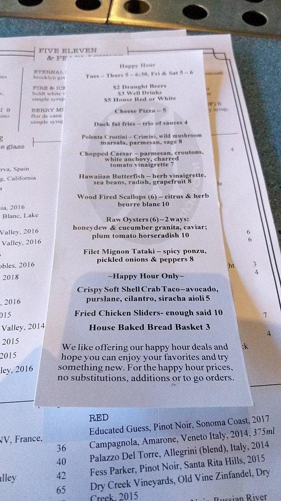 Menu at Five Eleven pub & bar, Eureka