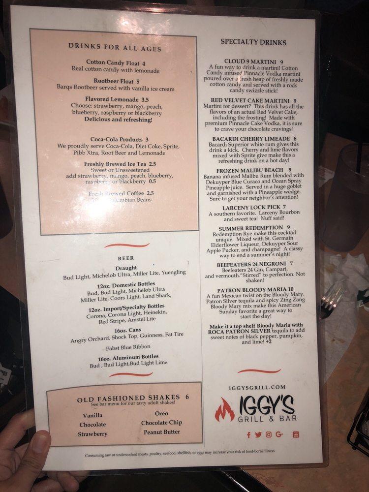 Menu at Iggy's Grill and Bar, Fruit Cove