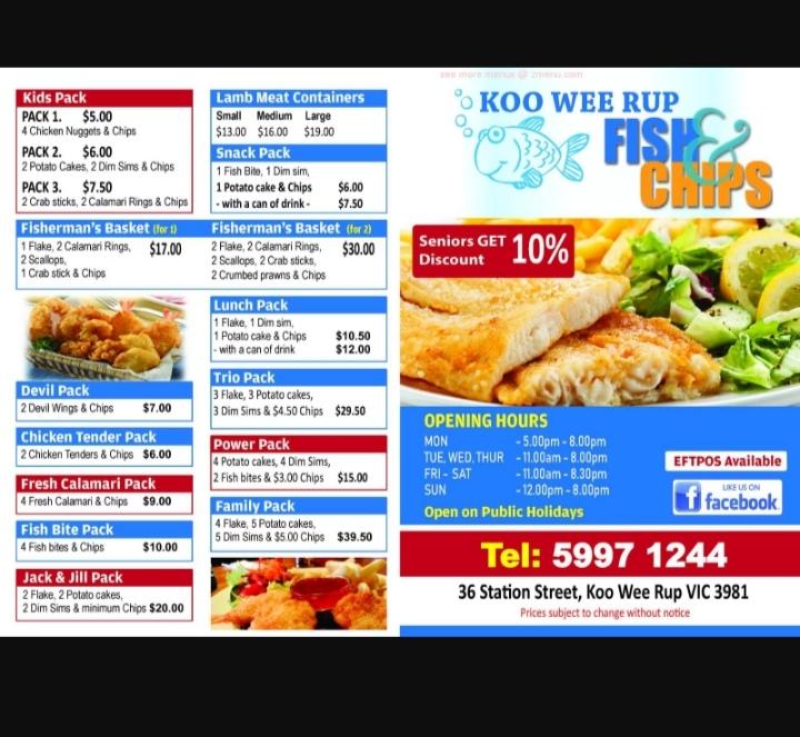 Menu at Koo Wee Rup Fish & Chips fast food, Koo Wee Rup