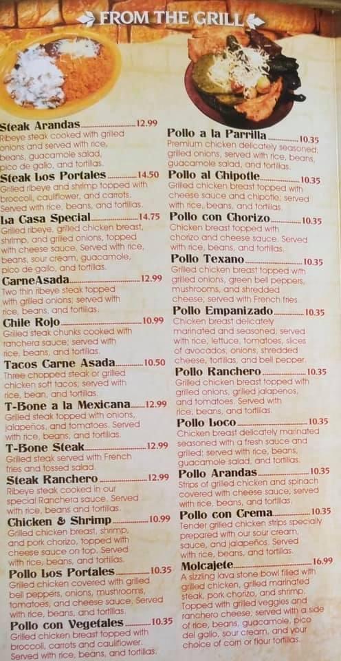 Menu at LOS PORTALES restaurant, Ponca City