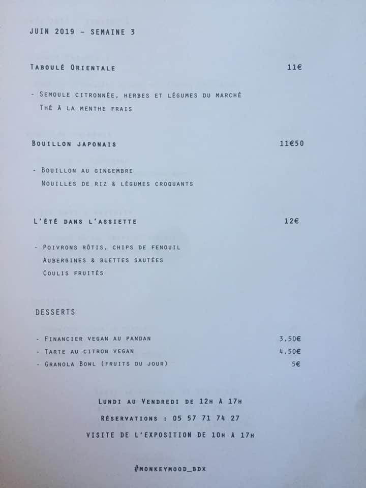 Menu at Monkey Mood restaurant, Bordeaux