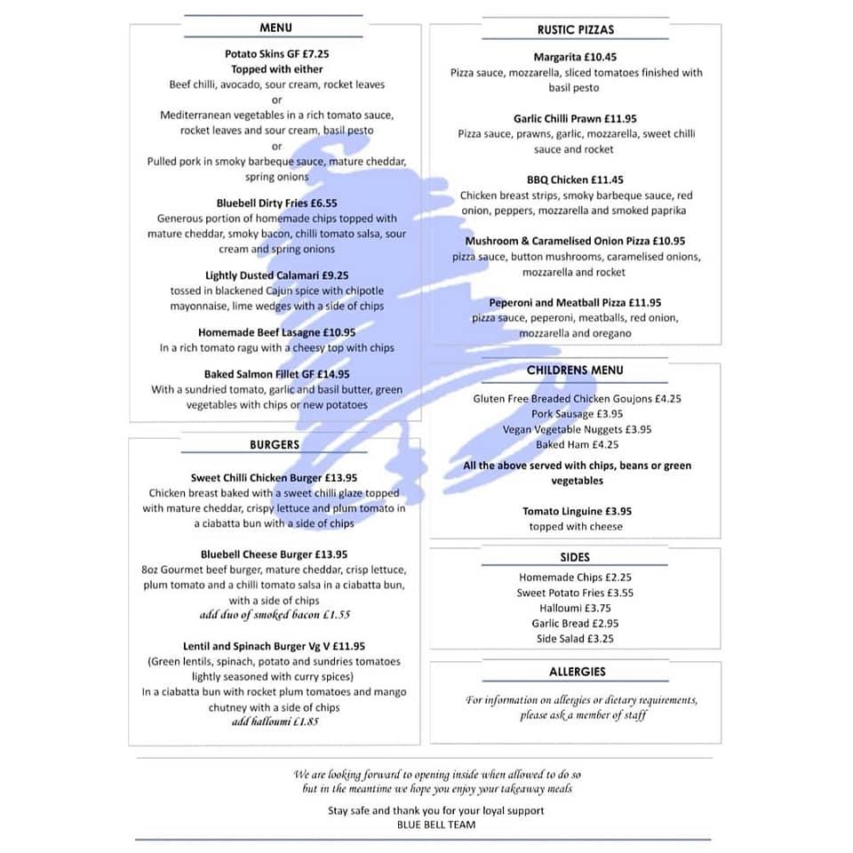 Menu at The Blue Bell Bistro pub & bar, New Quay