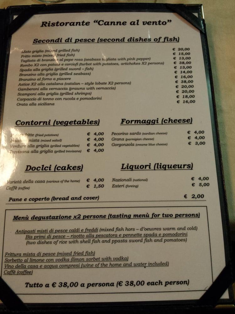 Menu da Ristorante Canne al Vento, Milano