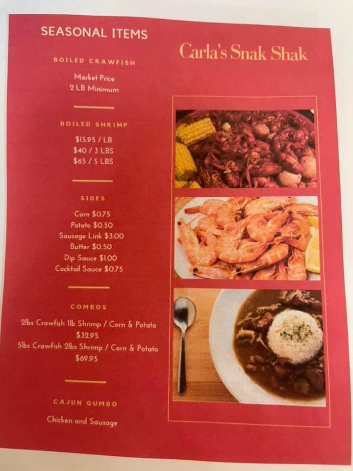 Menu at Carla's Snak Shak pub & bar, Highlands