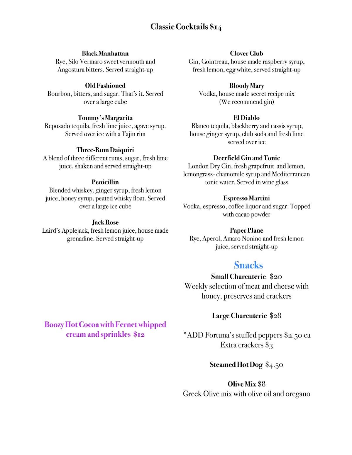 Menu at Deerfield Bar And Bottle, Dover