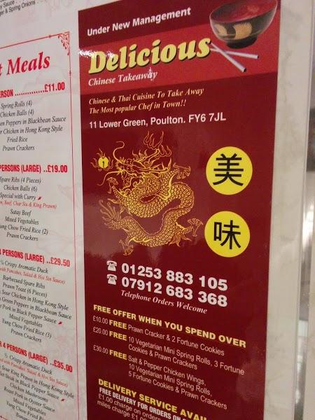 Menu at Delicious Chinese Takeaway fast food, Poulton-le-Fylde