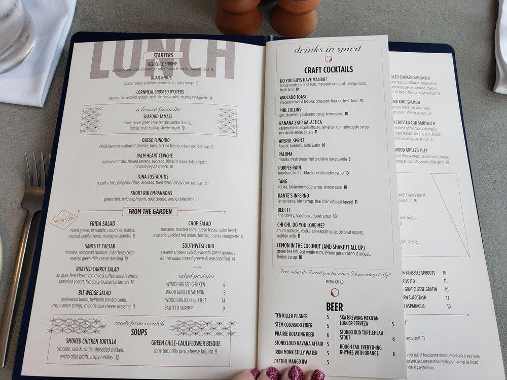 Menu at FRIDA southwest restaurant, Oklahoma City