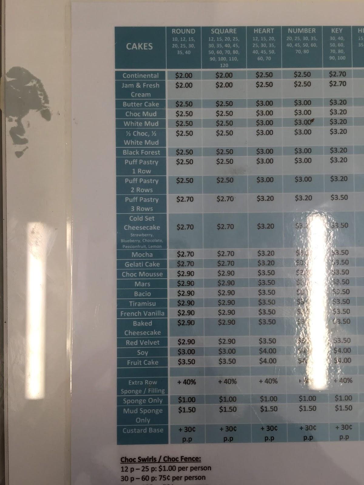 Menu at Floriana desserts, Oakleigh East