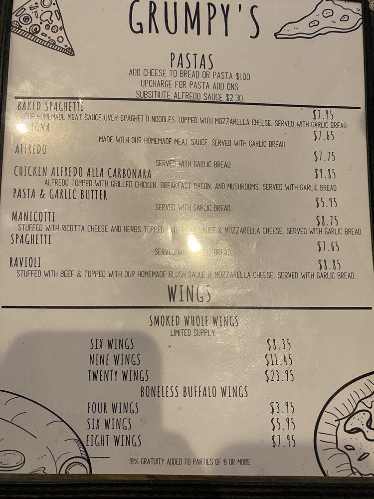 Menu at Grumpy's Italian Grill pizzeria, Cullman, 402 5th St SW