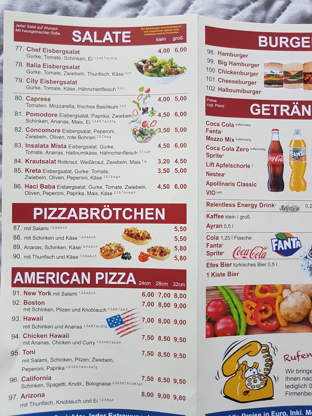 Speisekarte von Haci Baba Brandis pizza, Brandis