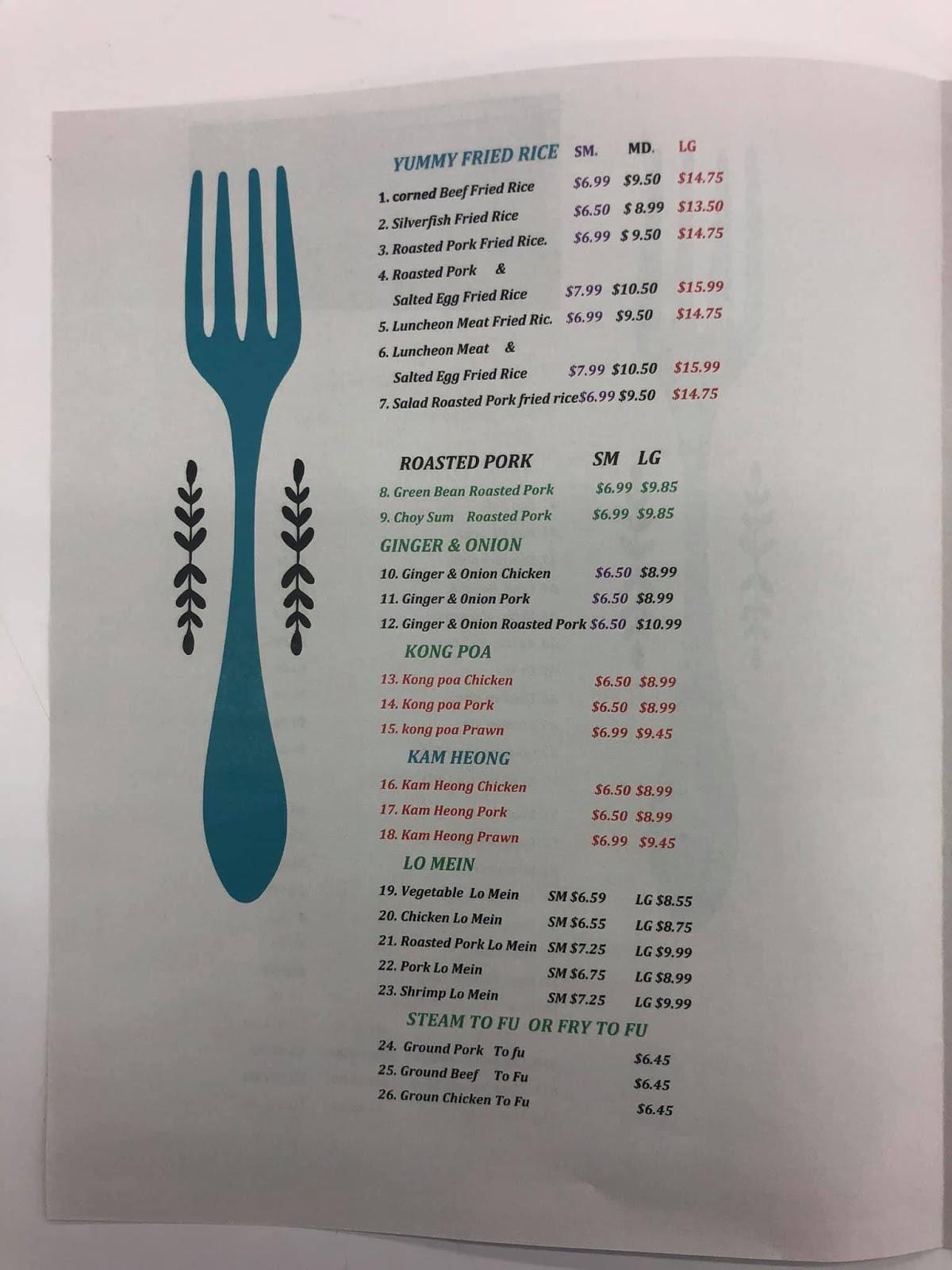 Menu at Kennedy Restaurant, Bowling Green